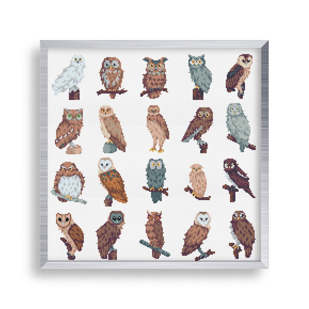 Tiny Cross Stitch Owls Set , Mini Cross Stitch Set , Small Easy Animal ...
