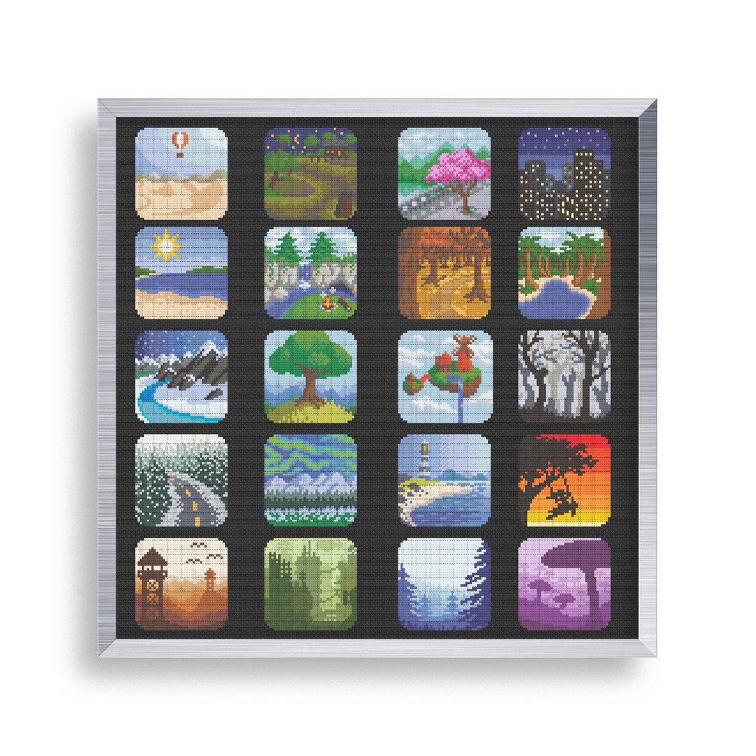 20 Tiny Cross Stitch Landscapes Set , Mini Cross Stitch Forest , Small ...