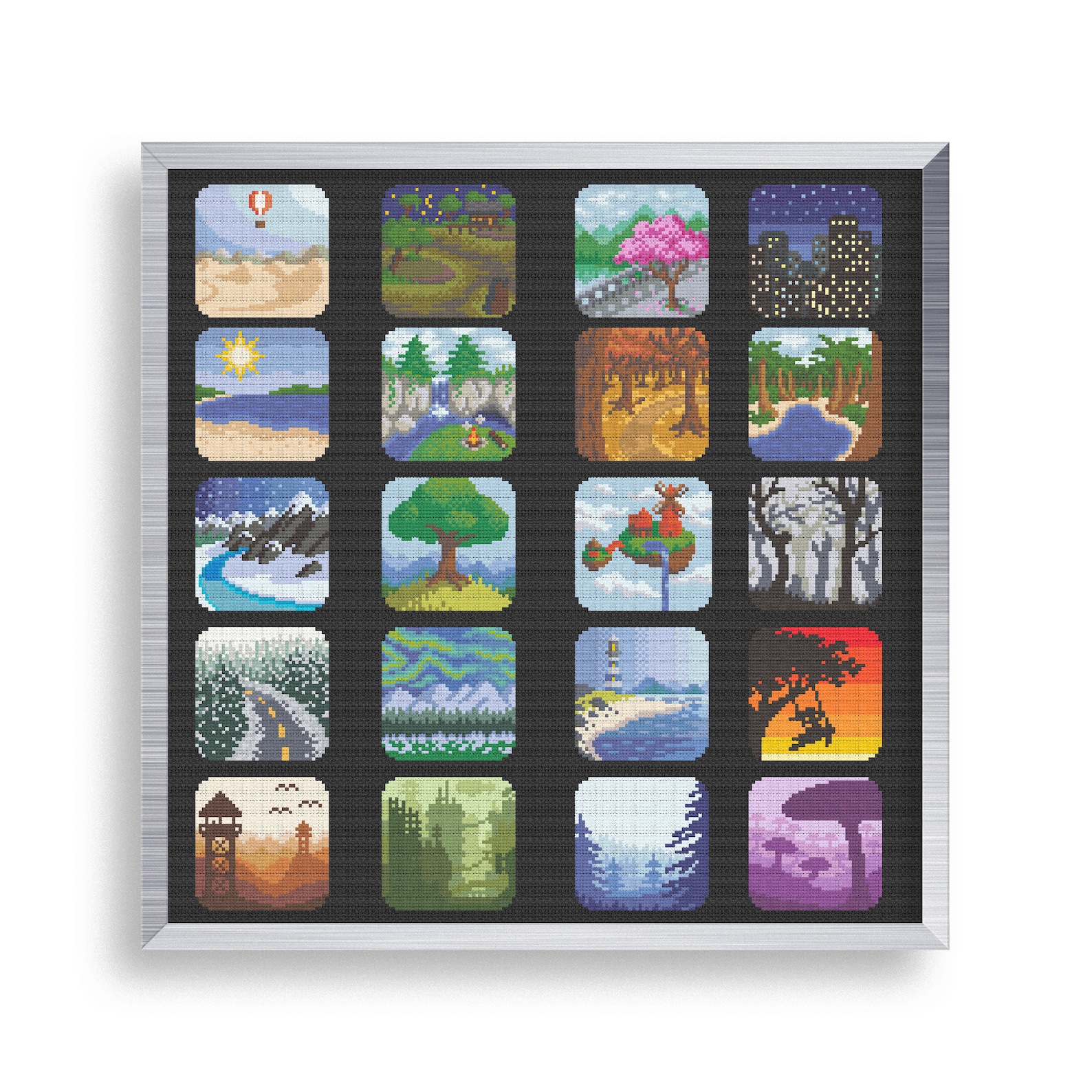 20 Tiny Cross Stitch Landscapes Set , Mini Cross Stitch Forest , Small ...