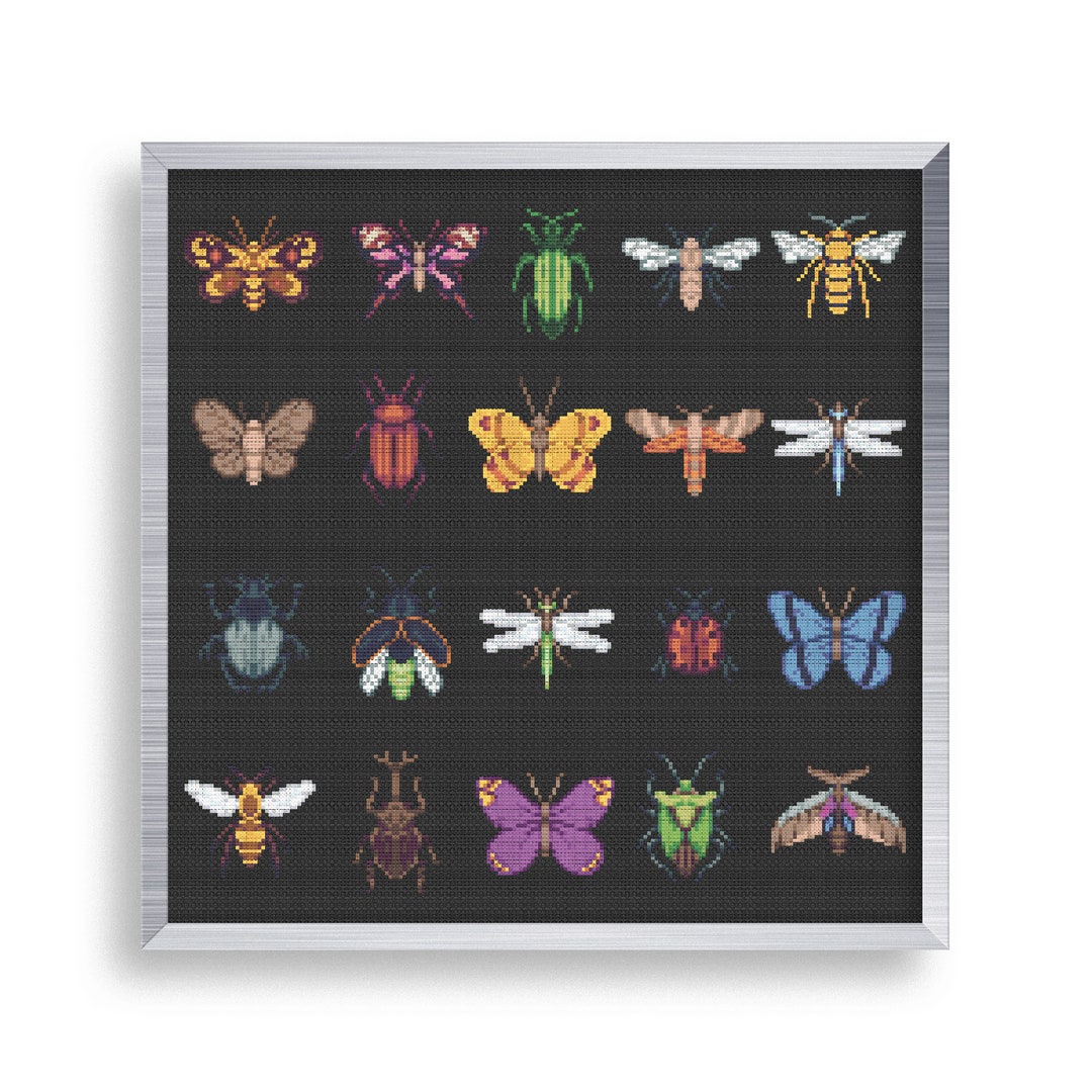 20 Tiny Cross Stitch Bugs Set , Mini Cross Stitch Dragonfly Sampler ...