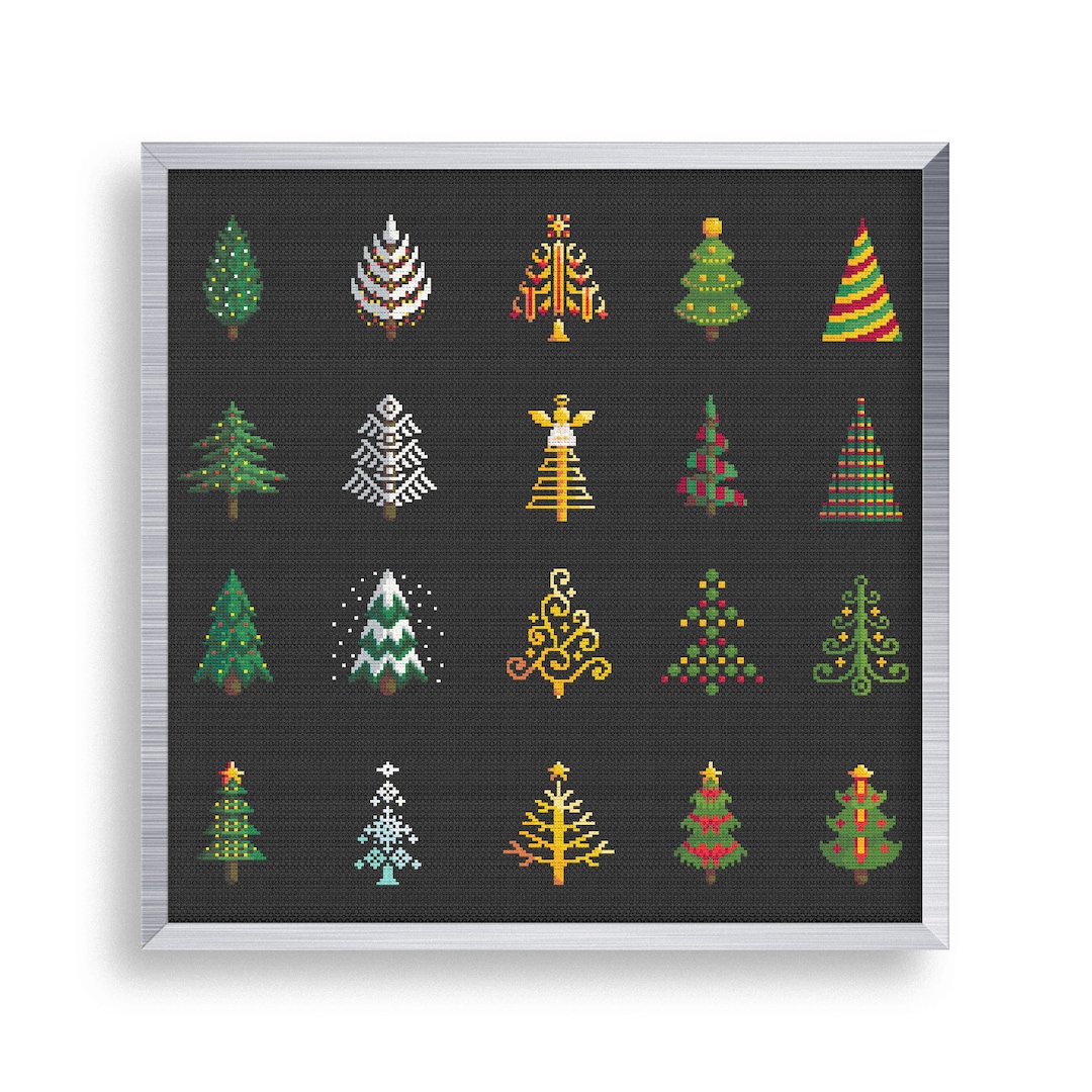 20 Tiny Cross Stitch Christmas Trees Set , Mini Cross Stitch Ornaments ...