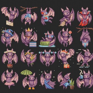20 Tiny Cross Stitch Bats Set , Mini Cross Stitch Halloween Cute Bundle ...