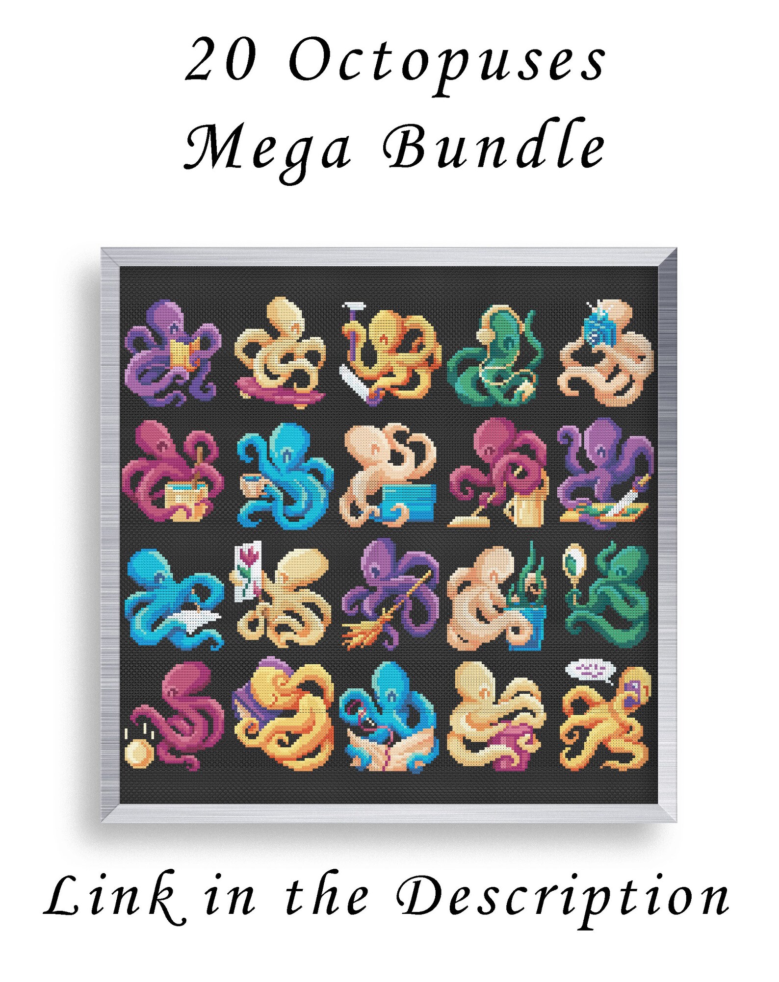 Tiny Cross Stitch Octopus Painting Pattern , Funny Cross Stitch Pattern ...