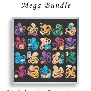 Tiny Cross Stitch Octopus Painting Pattern , Funny Cross Stitch Pattern ...