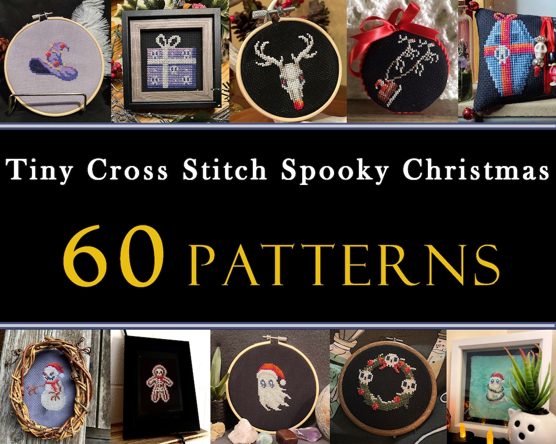 60 Spooky Christmas Cross Stitch Pattern Set , Mini Cross Stitch Santa ...