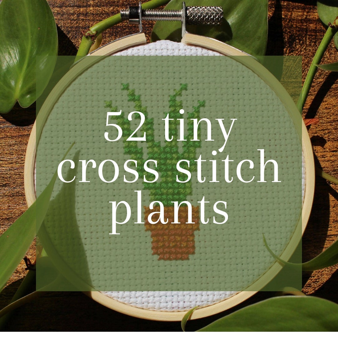 52 Tiny Cross Stitch Flower Pots , Mini Cross Stitch Plants , Small ...