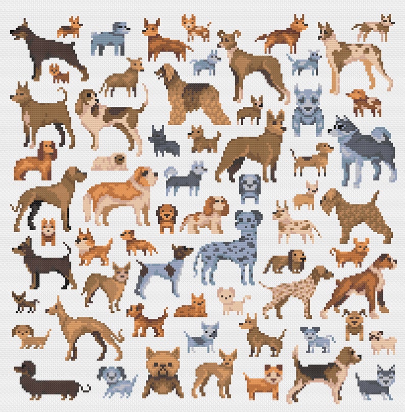 Tiny Cross Stitch Dogs Set , Mini Cross Stitch Husky , Small Easy ...