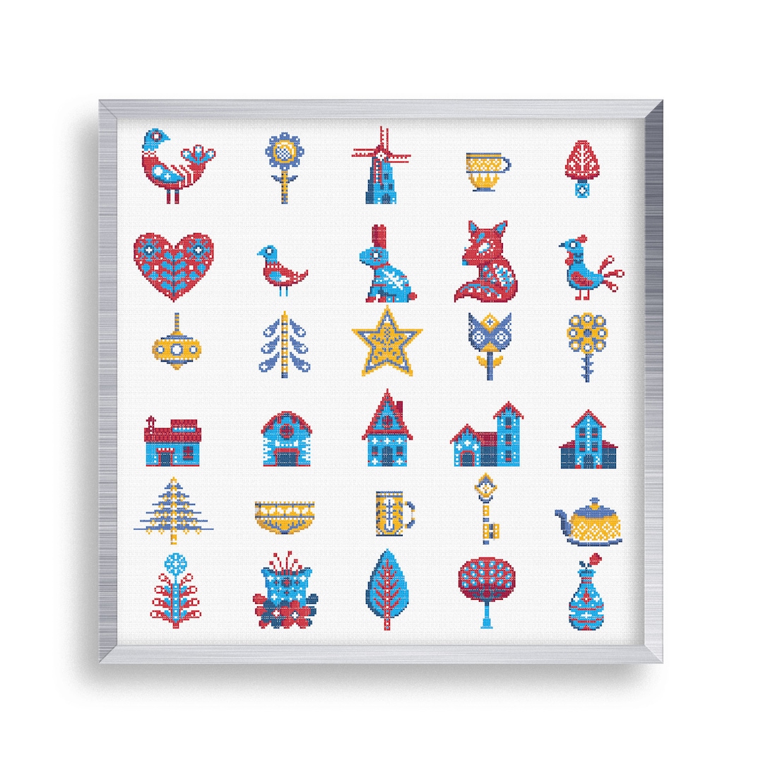 30 Tiny Cross Stitch Scandinavian Folk Patterns , Mini Cross Stitch ...