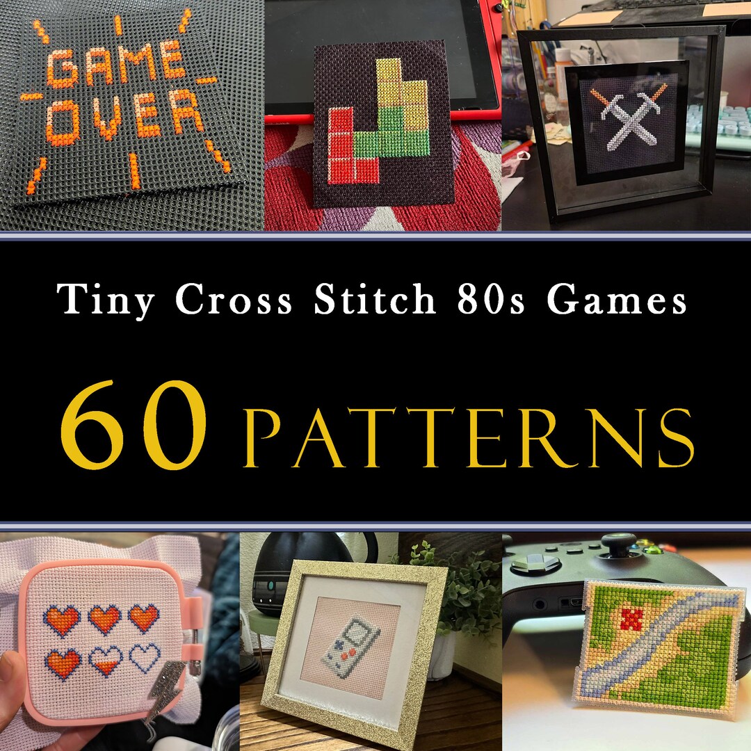 60 Tiny Arcade Games Cross Stitch Pattern Set , Mini Cross Stitch 80s ...