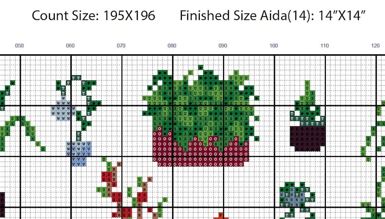 52 Tiny Cross Stitch Flower Pots , Mini Cross Stitch Plants , Small ...