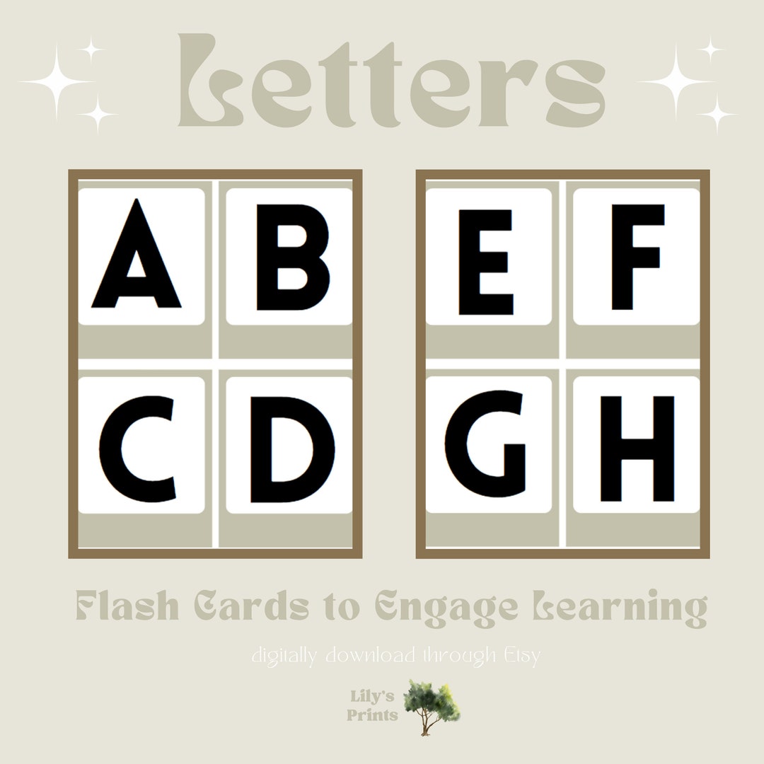 Letter Flash Cards 26 Flash Cards Education Learning Digital Download ...