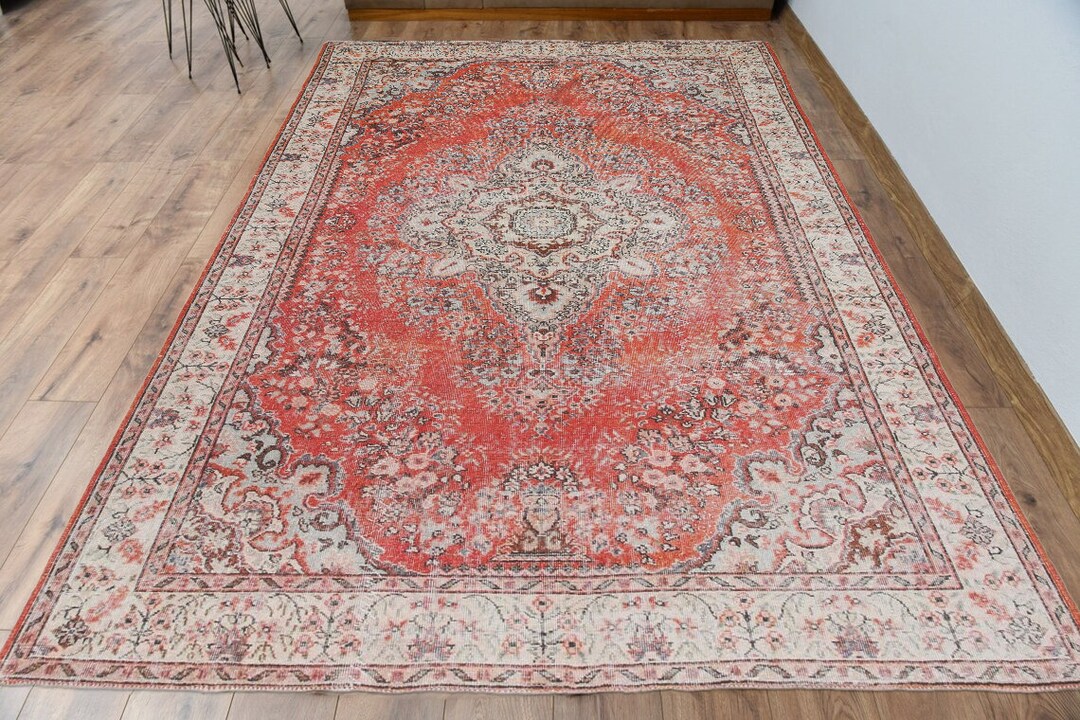 7x10 Rug,red Vintage Rug,oversize Area Rug,turkish Vintage Rug,natural ...