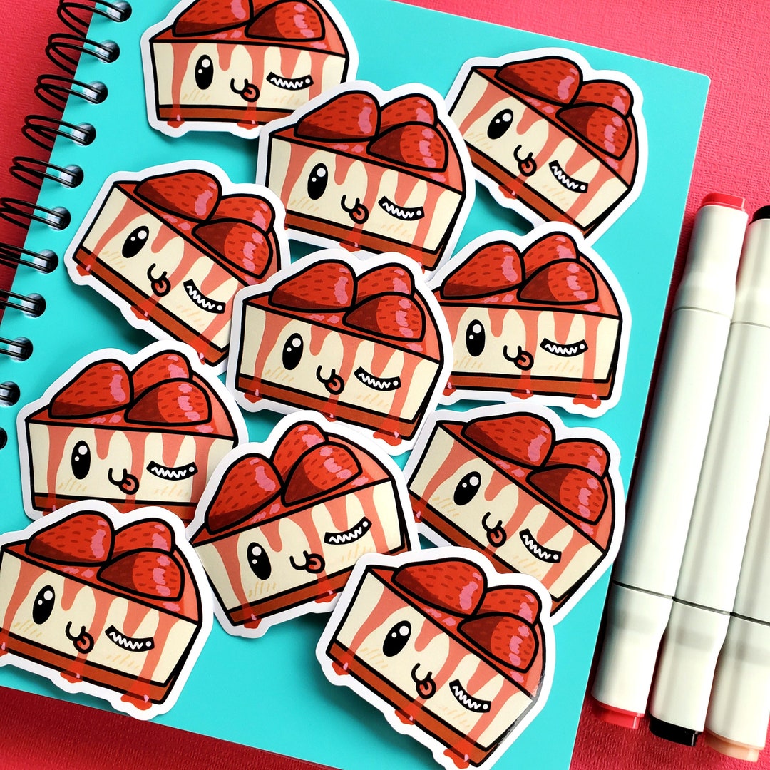 Strawberry Cheesecake Sticker, Cake Slice Sticker, Dessert Gift for Her ...