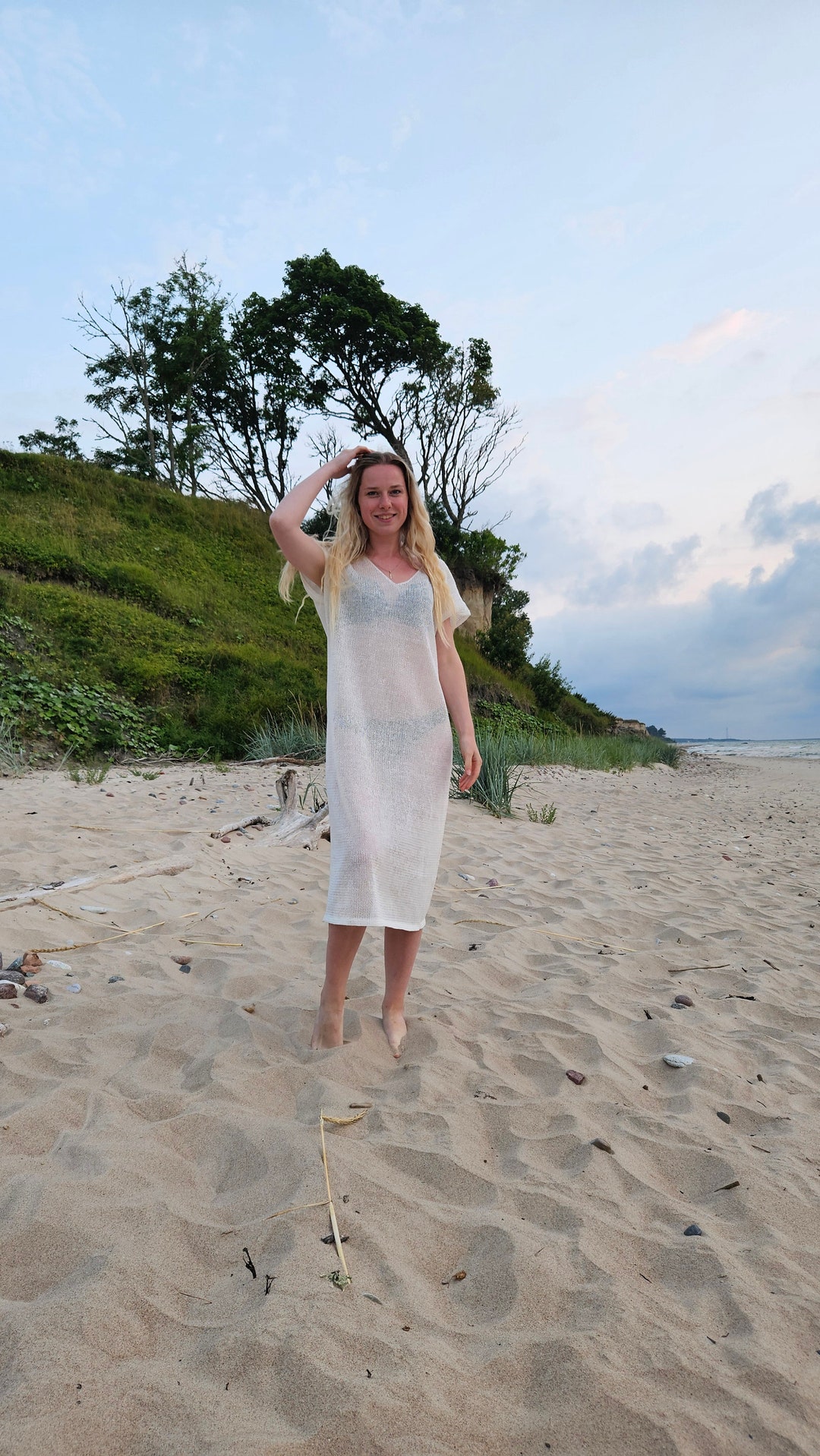 Crochet White Linen Tunic Dress, Swimwear Cover up for Beach ...