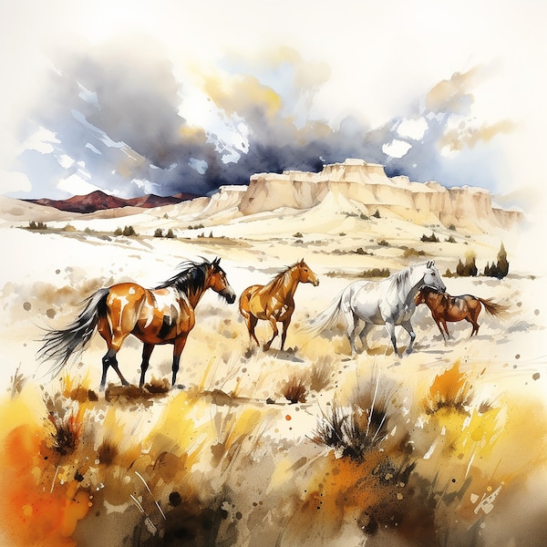Wild Mustangs Painting - Etsy