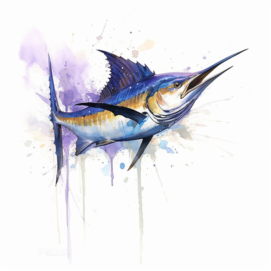 Marlin Watercolor Painting Printable Wall Art Digital - Etsy