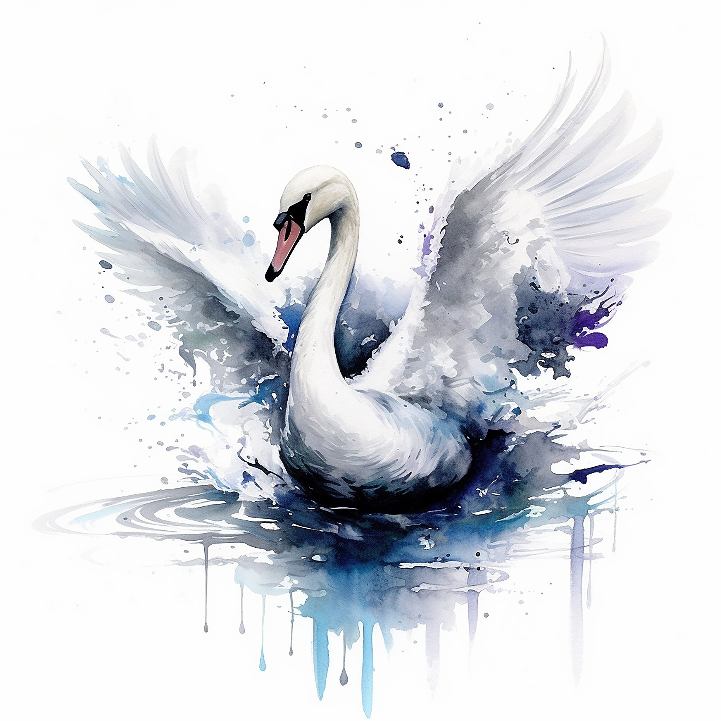 Swan Watercolor Painting Printable Wall Art Digital Download - Etsy