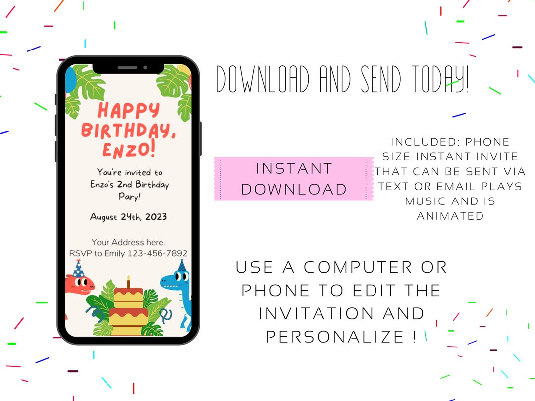 Happy Birthday Text Invitation,e-invite,digital Party E-invite, E ...