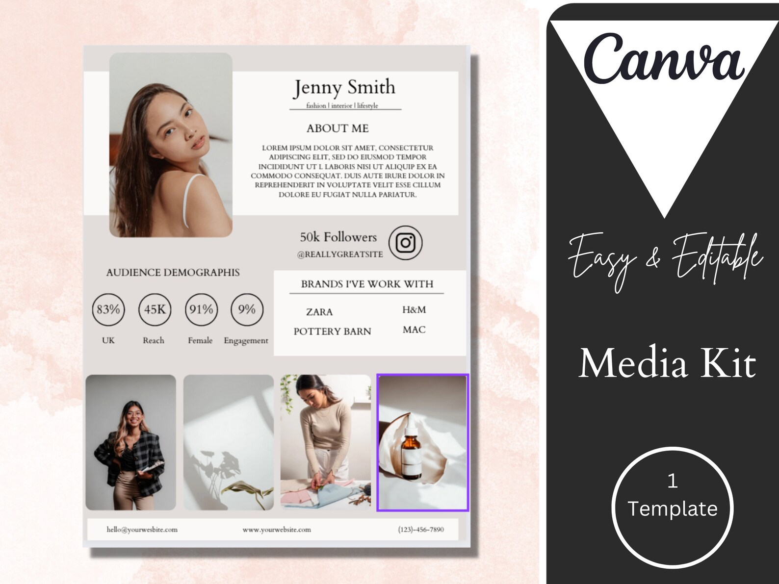 1 Page Influencer Media Kit Media Press Kit Rate Sheet for Influencers ...