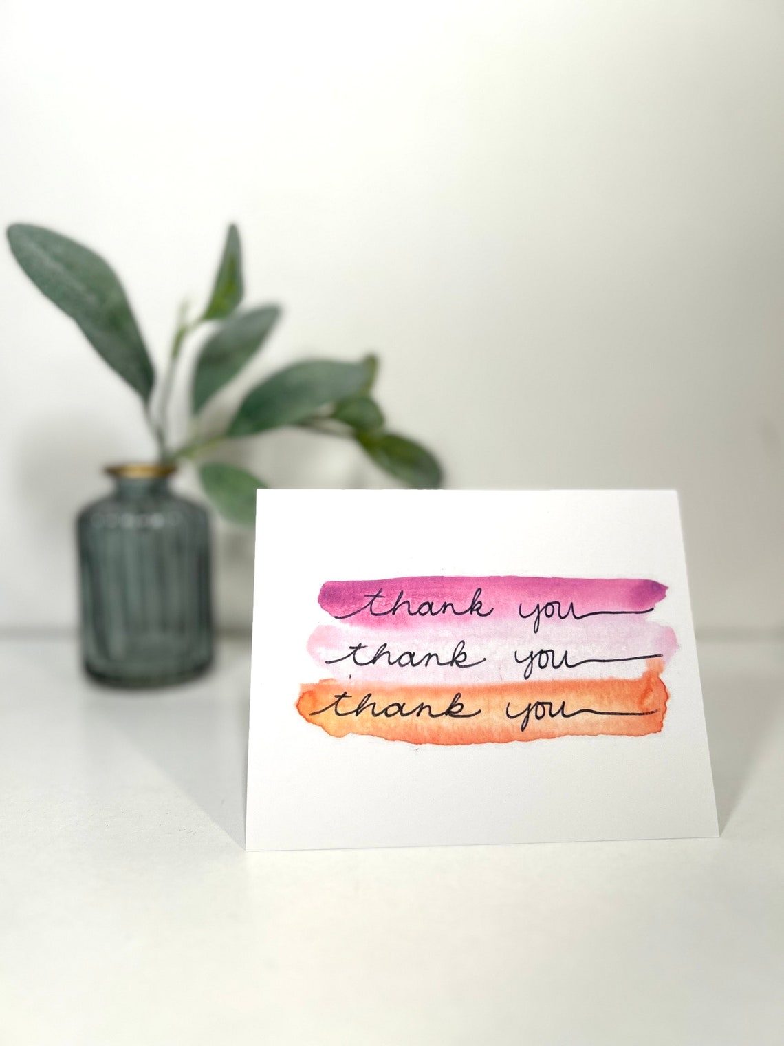 Thank You Card - Thank You Cursive - Original Watercolor Blank Card - Etsy