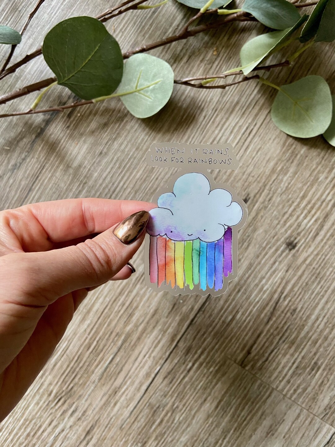 Raincloud Rainbow Clear Decal Sticker, Mini Vinyl Sticker, Aesthetic ...