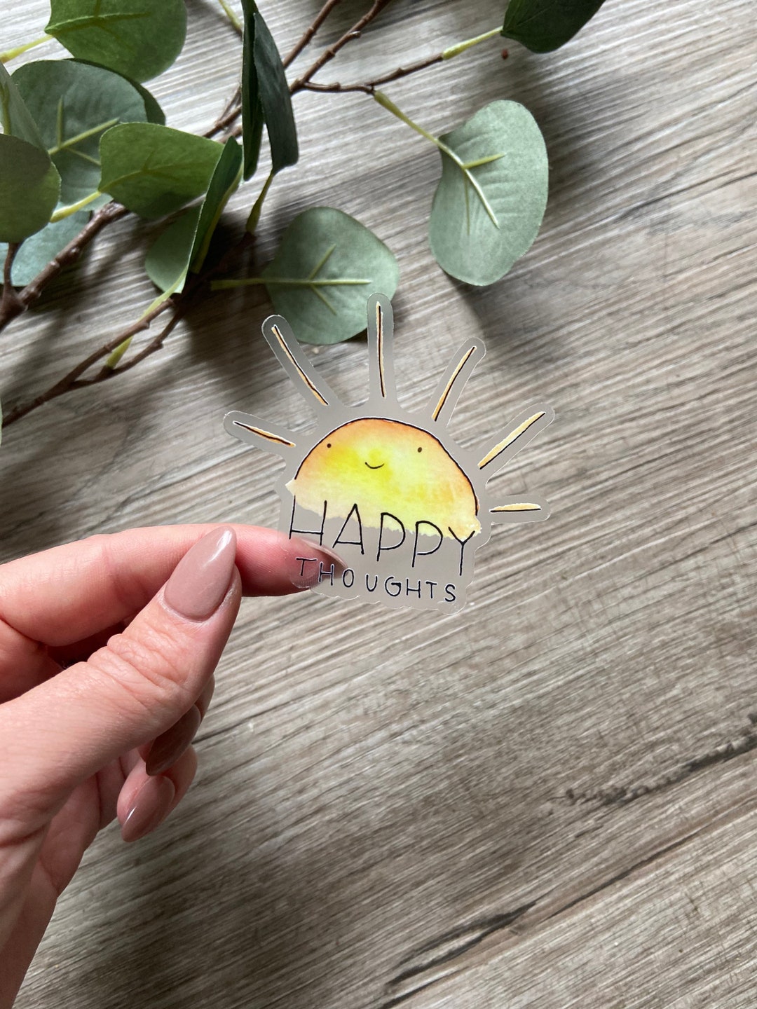 Happy Thoughts Watercolor Clear Decal Sticker, Mini Vinyl Sticker ...