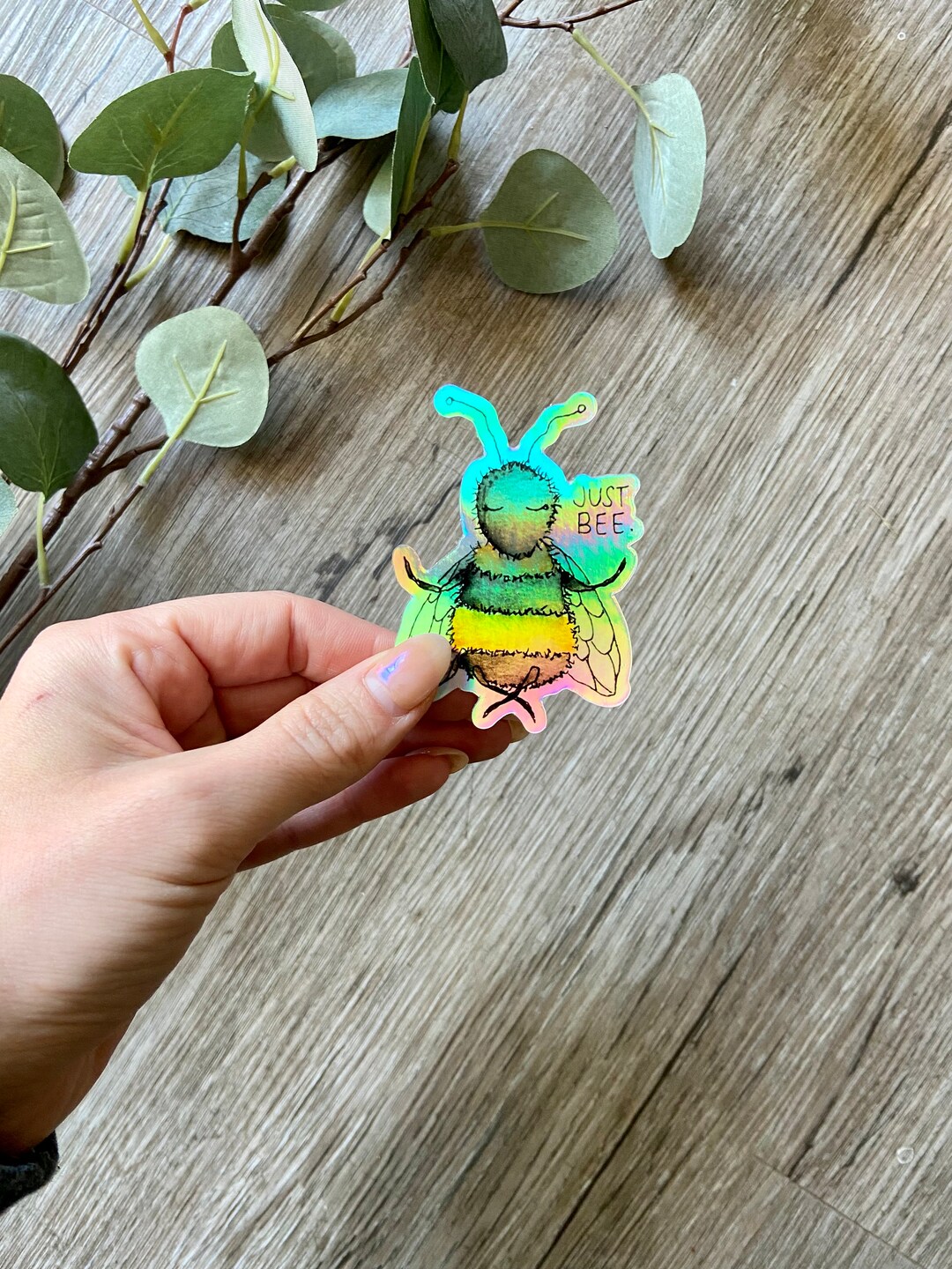 Just Bee Holographic Sticker, Bee Sticker, Mini Vinyl Sticker ...