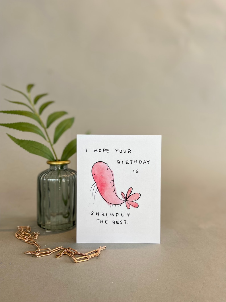 Birthday Pun - Shrimp Birthday - Original Watercolor Blank Card - Etsy