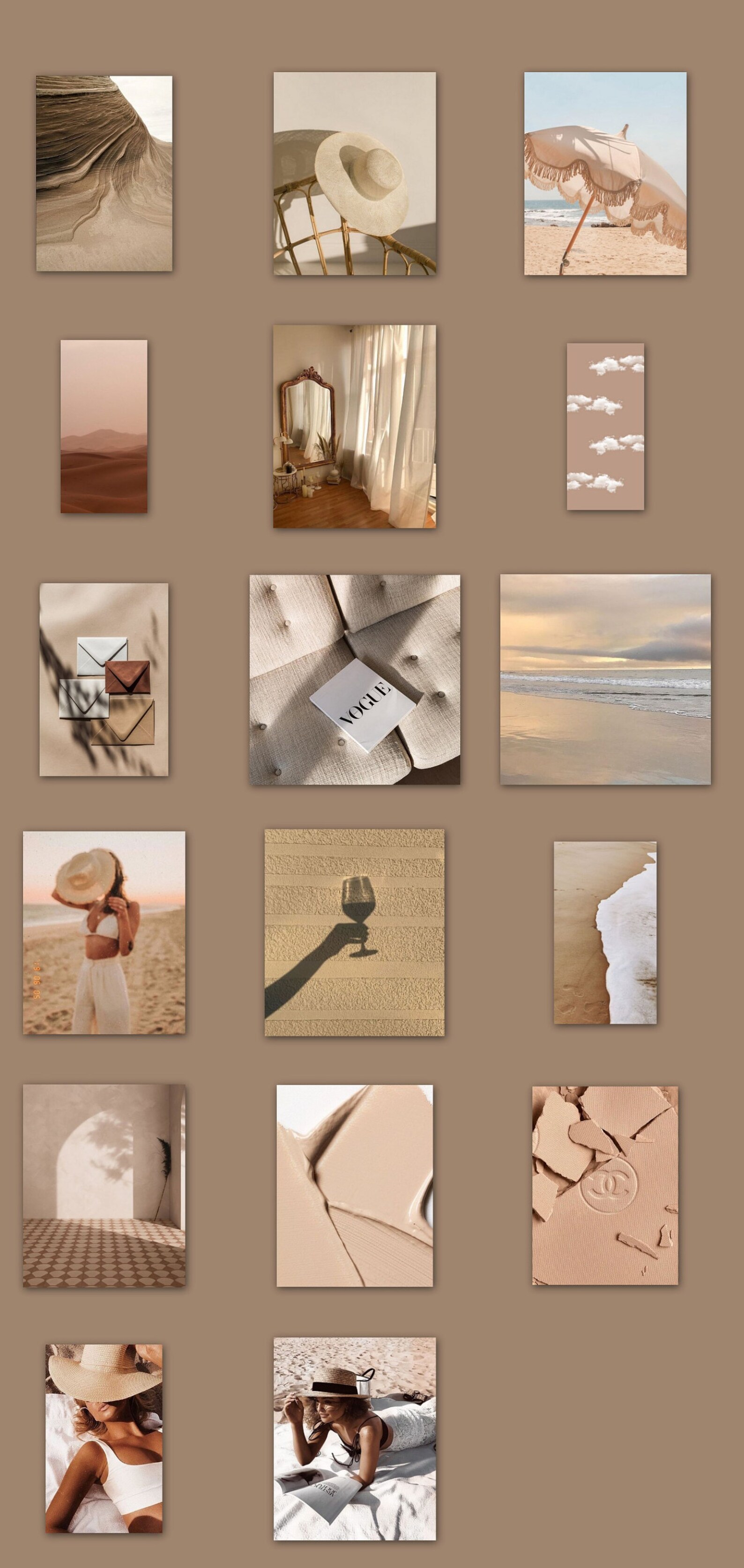 Bougee Beige Aesthetic Wall Collage Kit 50 Pcs Printable Creamy Beige ...