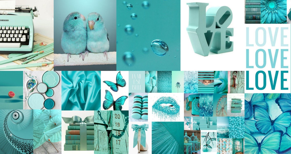Bougee Turquoise Blue Aesthetic Wall Collage Kit 100pcs Printable - Etsy