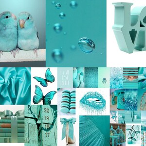 Bougee Turquoise Blue Aesthetic Wall Collage Kit 100pcs Printable - Etsy