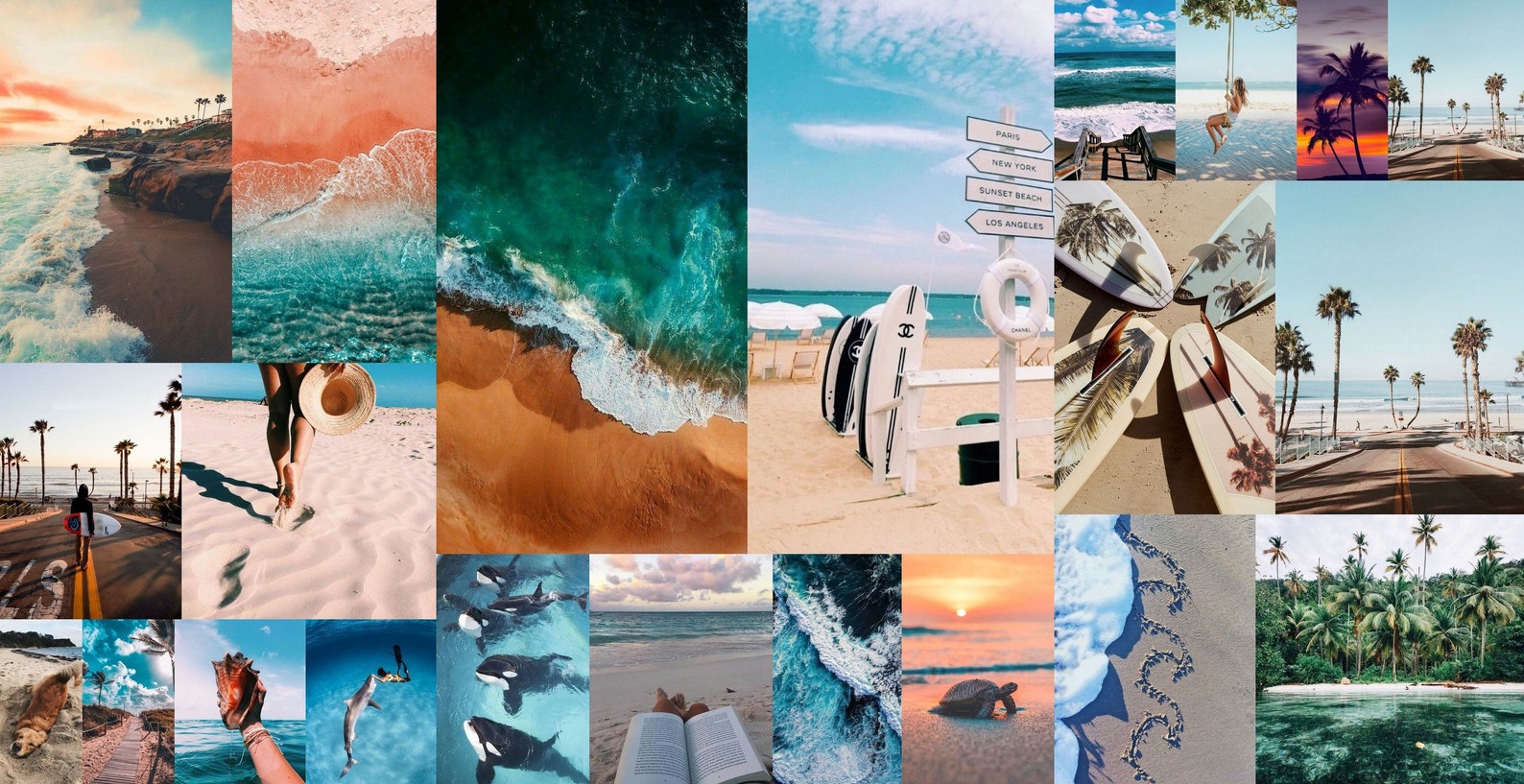 Beach Aesthetic Wall Collage Kit 70+pcs Printable Beachy Bougee Collage ...