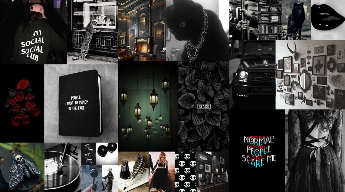 Gothic Collage Aesthetic Wall Collage Kit 80 Pieces Black Gothic ...