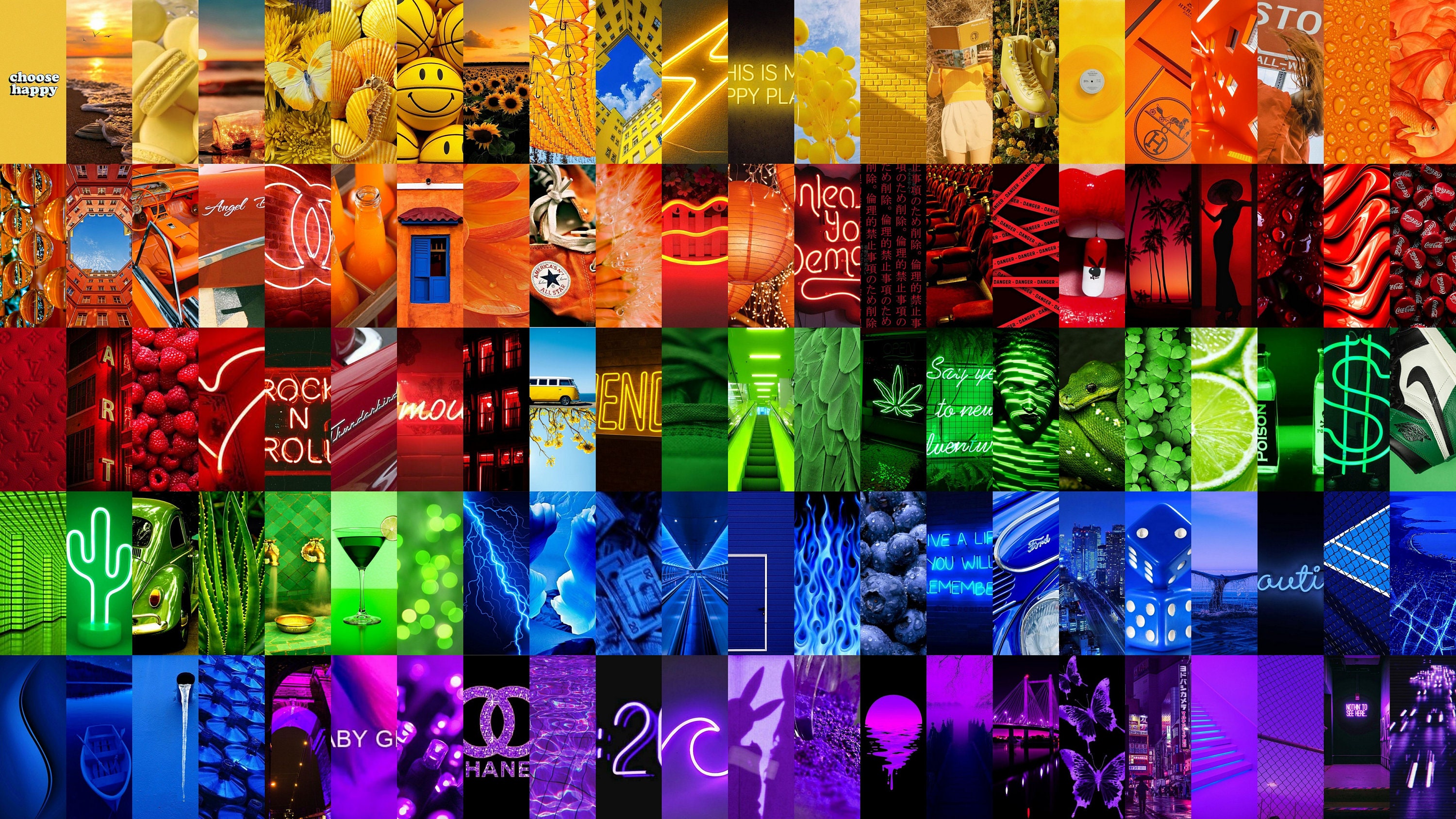 Rainbow Colors Aesthetic Wall Collage Kit 110pcs Printable Arc-en-ciel ...