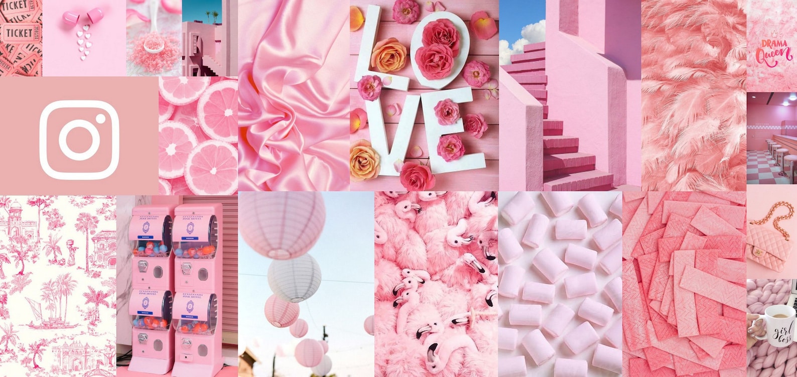 Baby Pink Aesthetic Wall Collage Kit 100pcs Printable Bougee Pinky ...