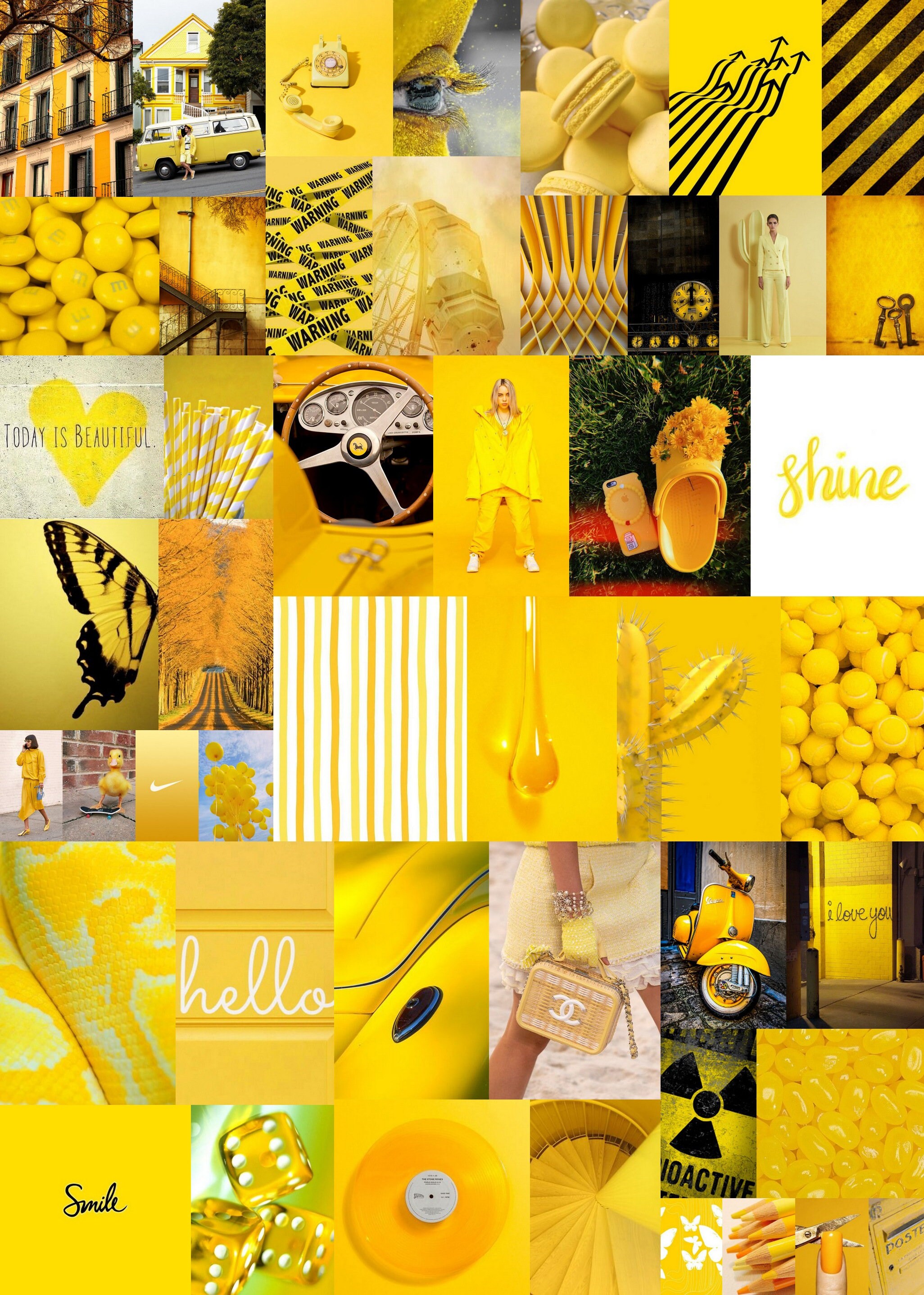 Yellow Aesthetic Wall Collage Kit 100pcs Printable Mellow Yellow to ...