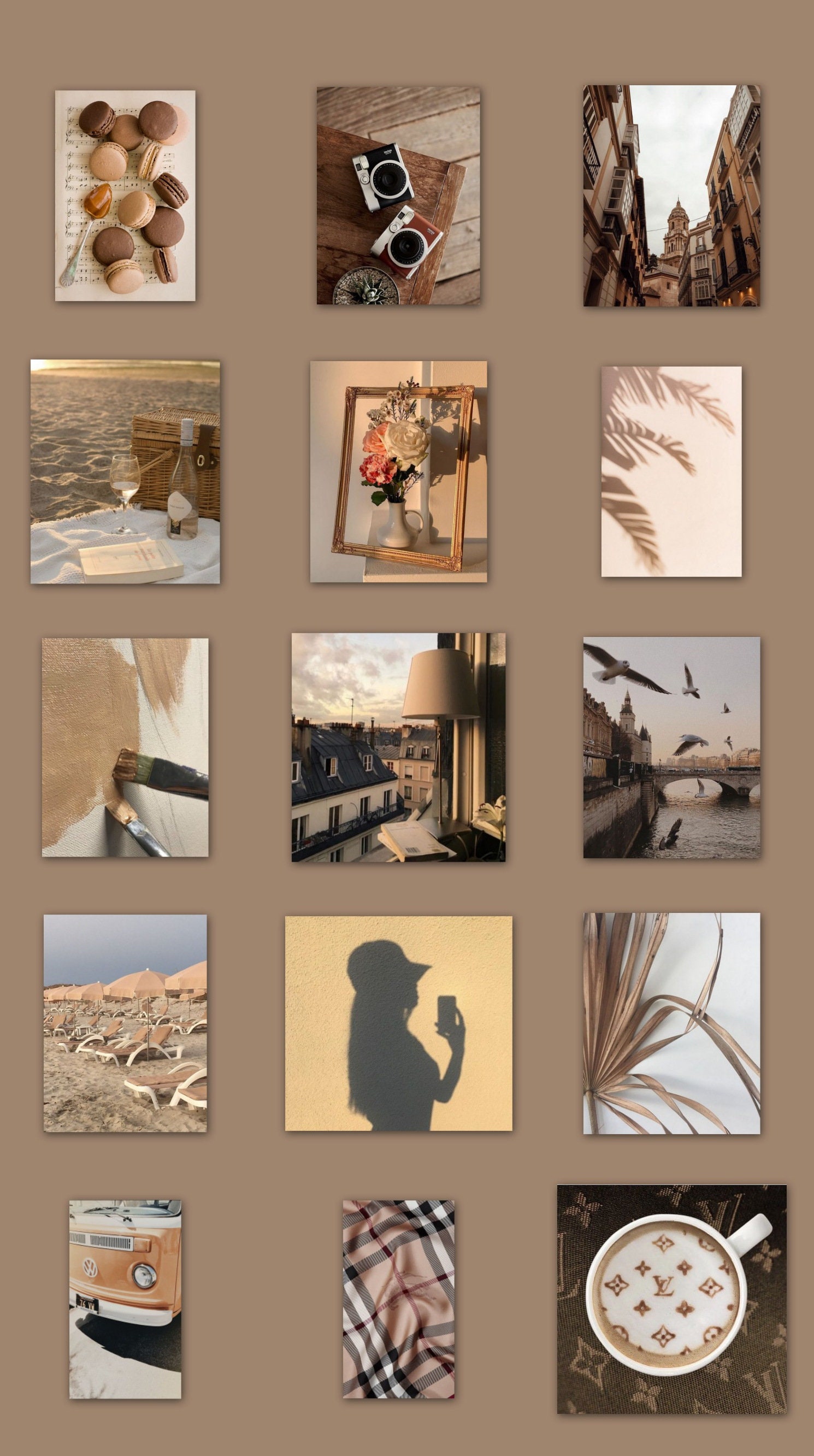 Bougee Beige Aesthetic Wall Collage Kit 50 Pcs Printable Creamy Beige ...