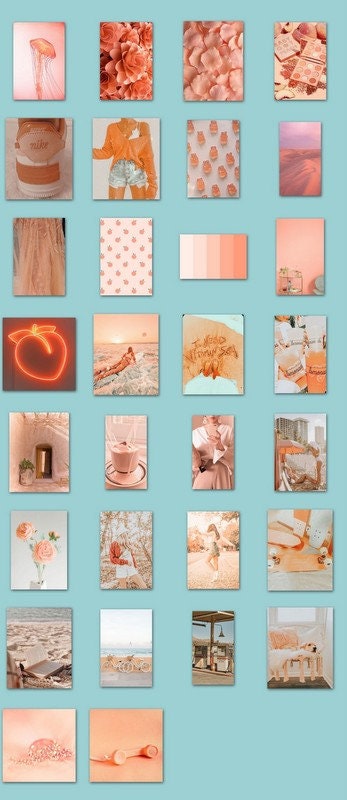 Peachy Aesthetic Wall Collage Kit 100pcs Printable Peach Blush Sweet - Etsy