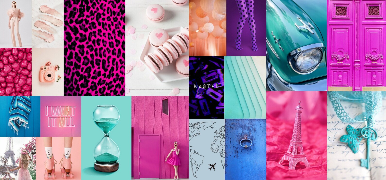 Mix Colors Aesthetic Wall Collage Kit 85pcs Printable Color Mix Blue ...