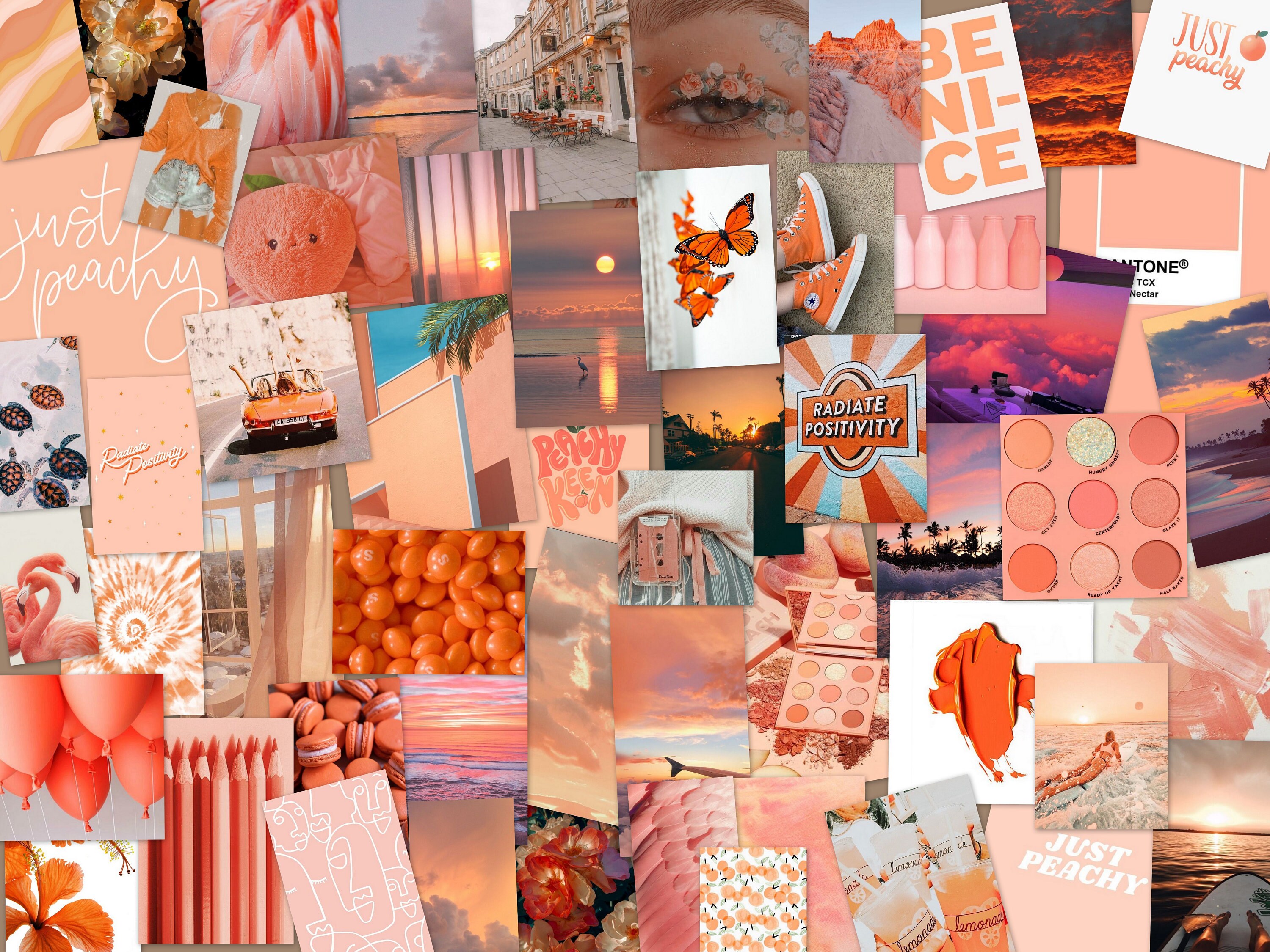 Bougee Peachy Aesthetic Wall Collage Kit 50pcs Printable Peach Collage ...