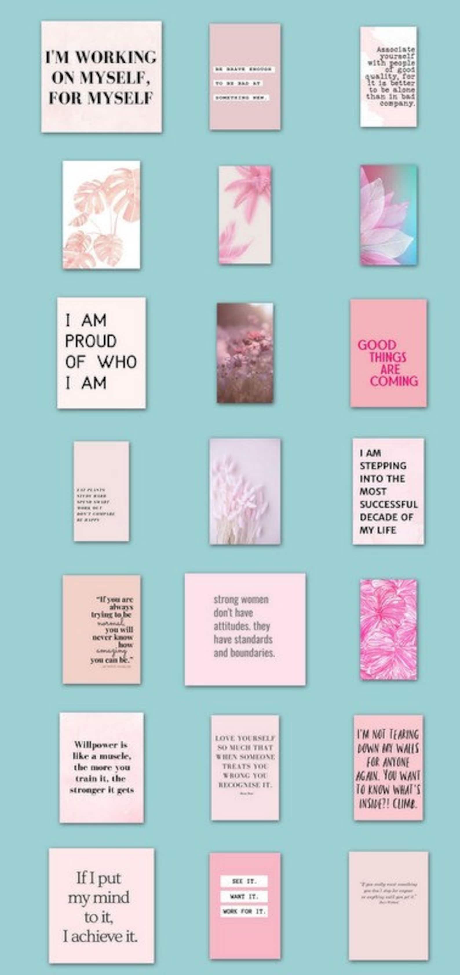 Pink Quotes Aesthetic Wall Collage Kit 75 Pcs Printable Pinky Fun Cute ...