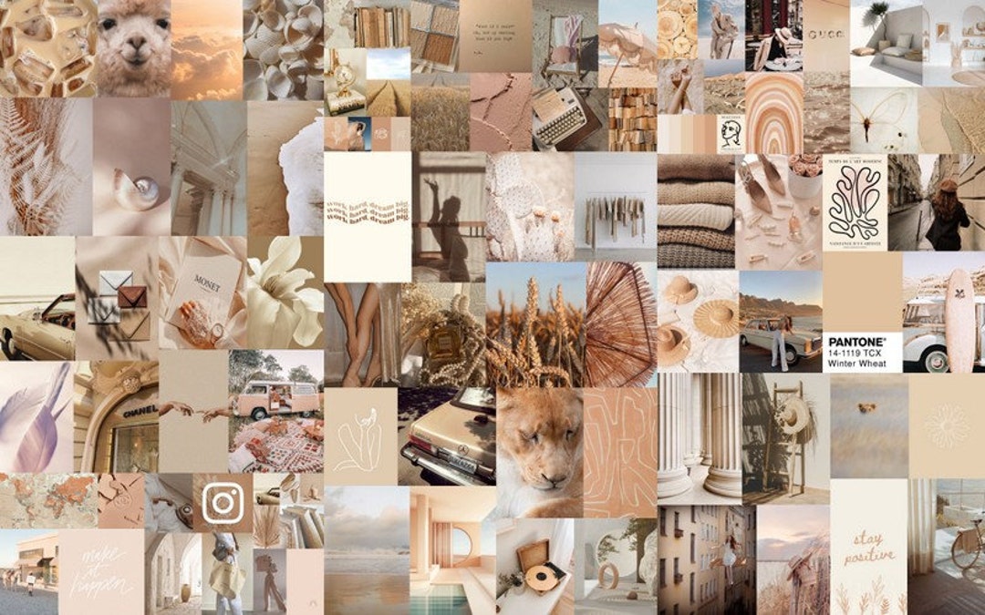 Beige Aesthetic Wall Collage Kit 90pcs Printable Nude Creamy Beige ...