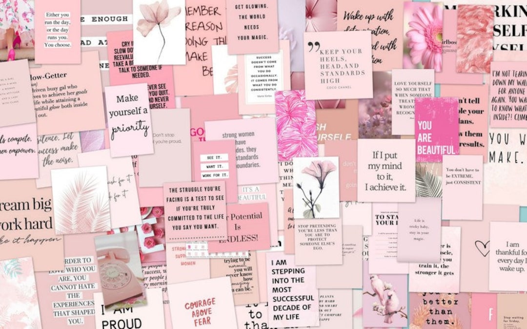 Pink Quotes Aesthetic Wall Collage Kit 75 Pcs Printable Pinky Fun Cute ...