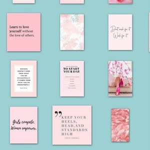 Pink Quotes Aesthetic Wall Collage Kit 75 Pcs Printable Pinky Fun Cute ...