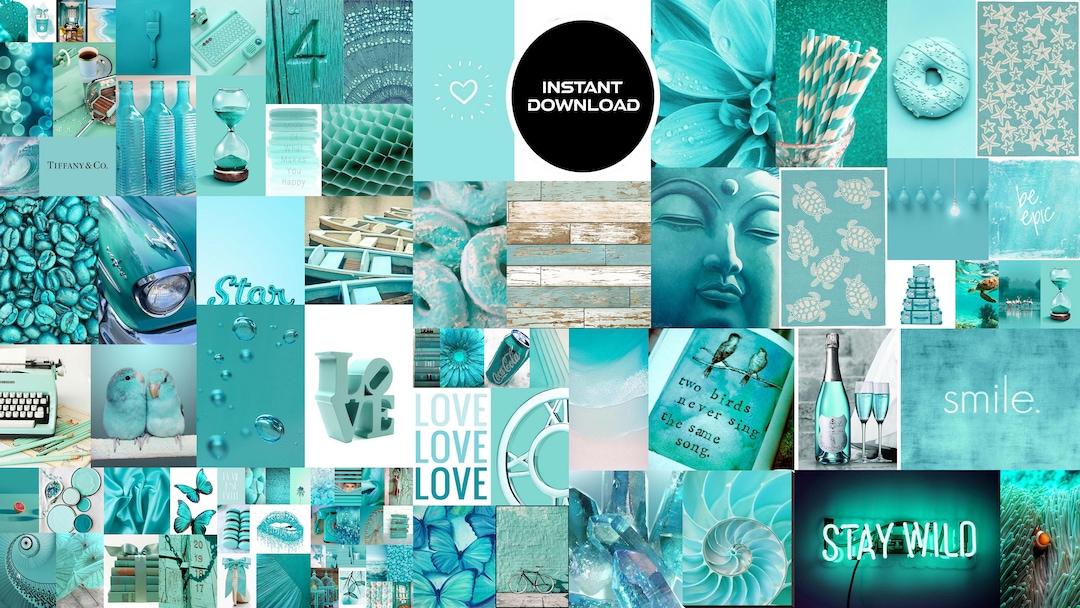Bougee Turquoise Blue Aesthetic Wall Collage Kit 100pcs Printable - Etsy