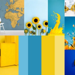 Blue Yellow Aesthetic Wall Collage Kit 100pcs Printable Blue Klein and ...