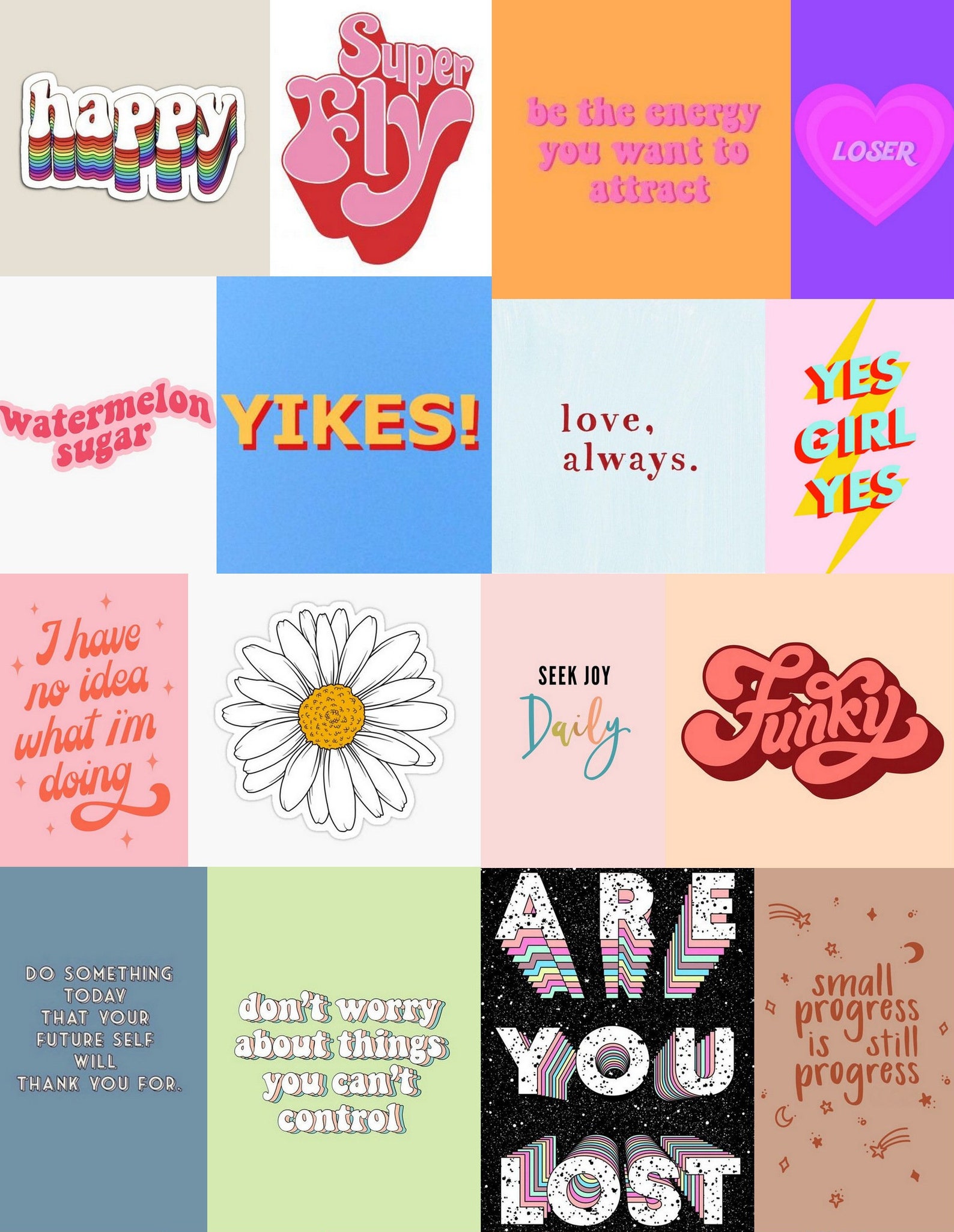 Words and Quotes Aesthetic Wall Collage Kit 90+ Pcs Printable Colorful ...