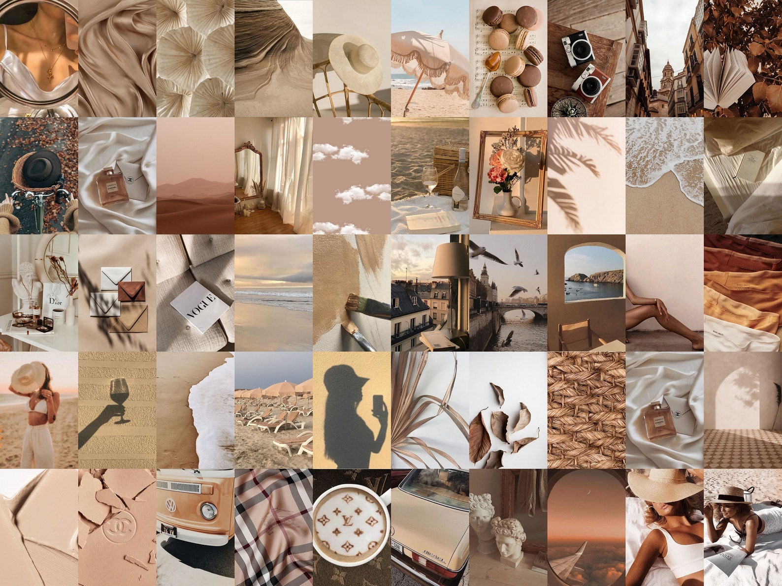Bougee Beige Aesthetic Wall Collage Kit 50 Pcs Printable Creamy Beige ...