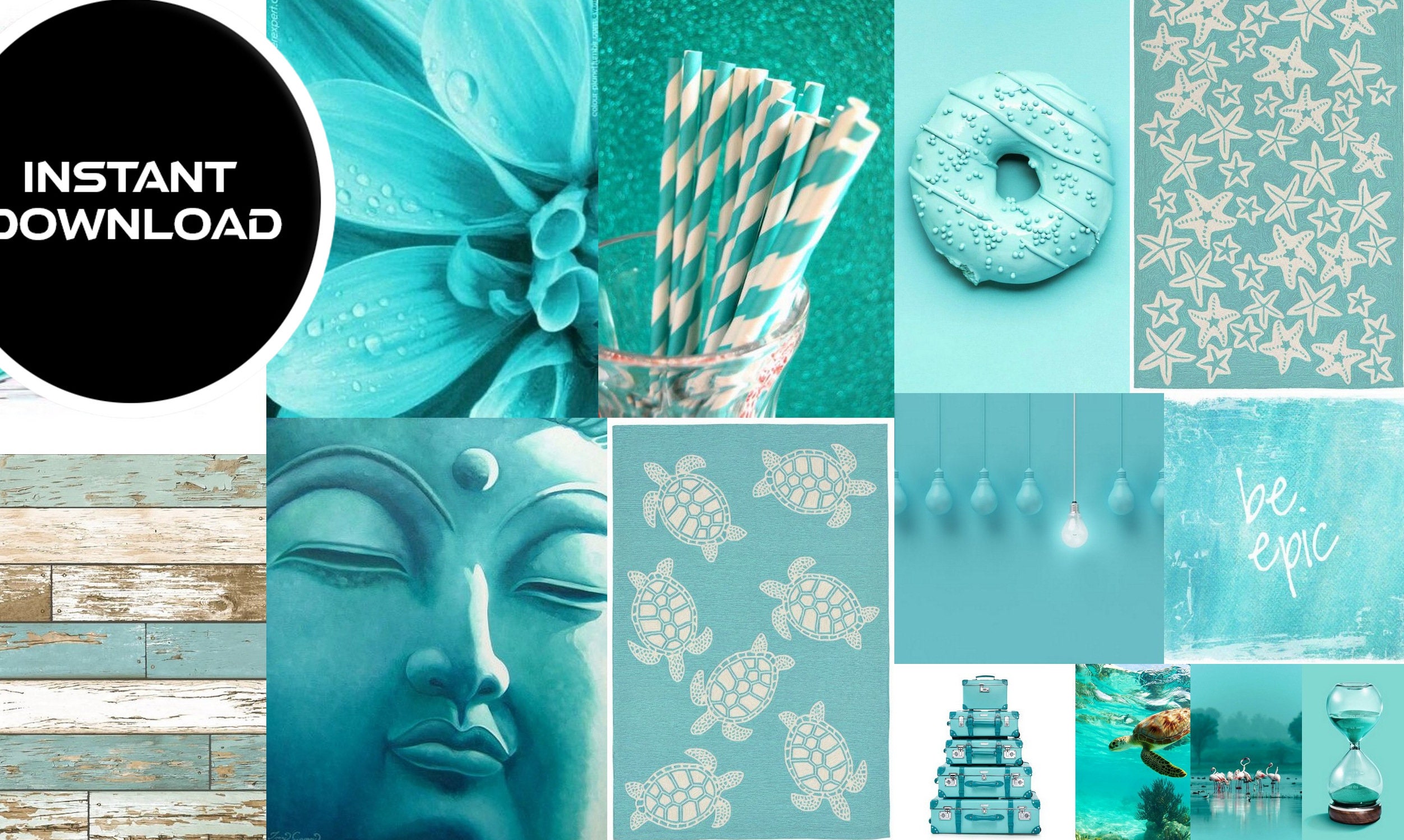 Bougee Turquoise Blue Aesthetic Wall Collage Kit 100pcs Printable - Etsy
