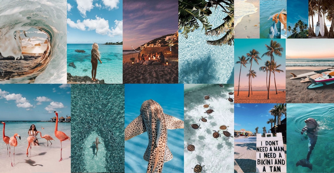 Beach Aesthetic Wall Collage Kit 70+pcs Printable Beachy Bougee Collage ...